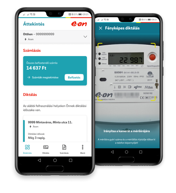 Ügyfélszolgálat alkalmazás - Mérőóraállás bejelentés - E.ON